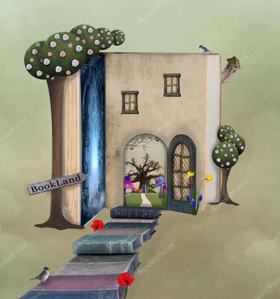Books pathway and book house - 3D and digital painted illustratio Stock ...
