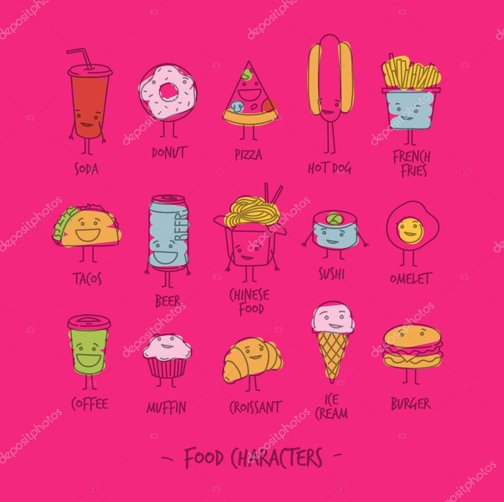 Food characters pink Stock Illustration by ©anna42f #91792604