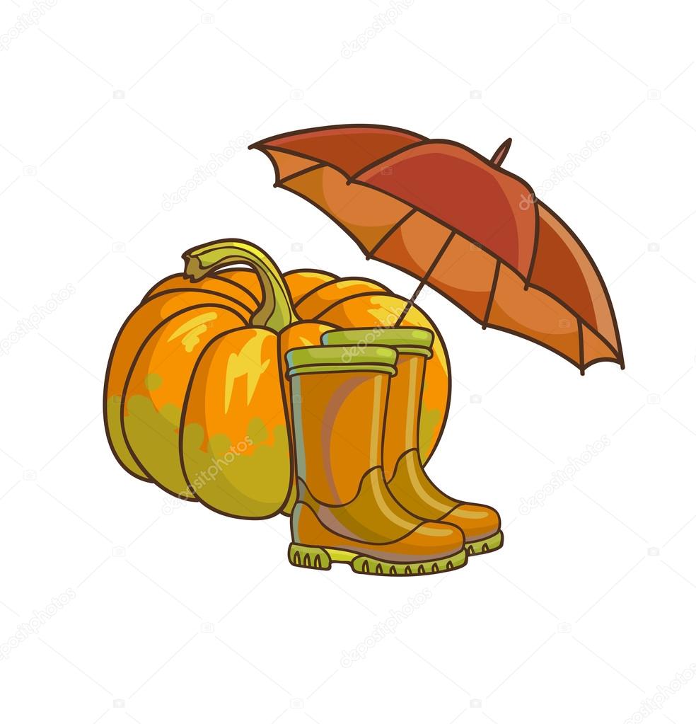 Rubber boots with umbrella and pumpkin Stock Vector Image by ...