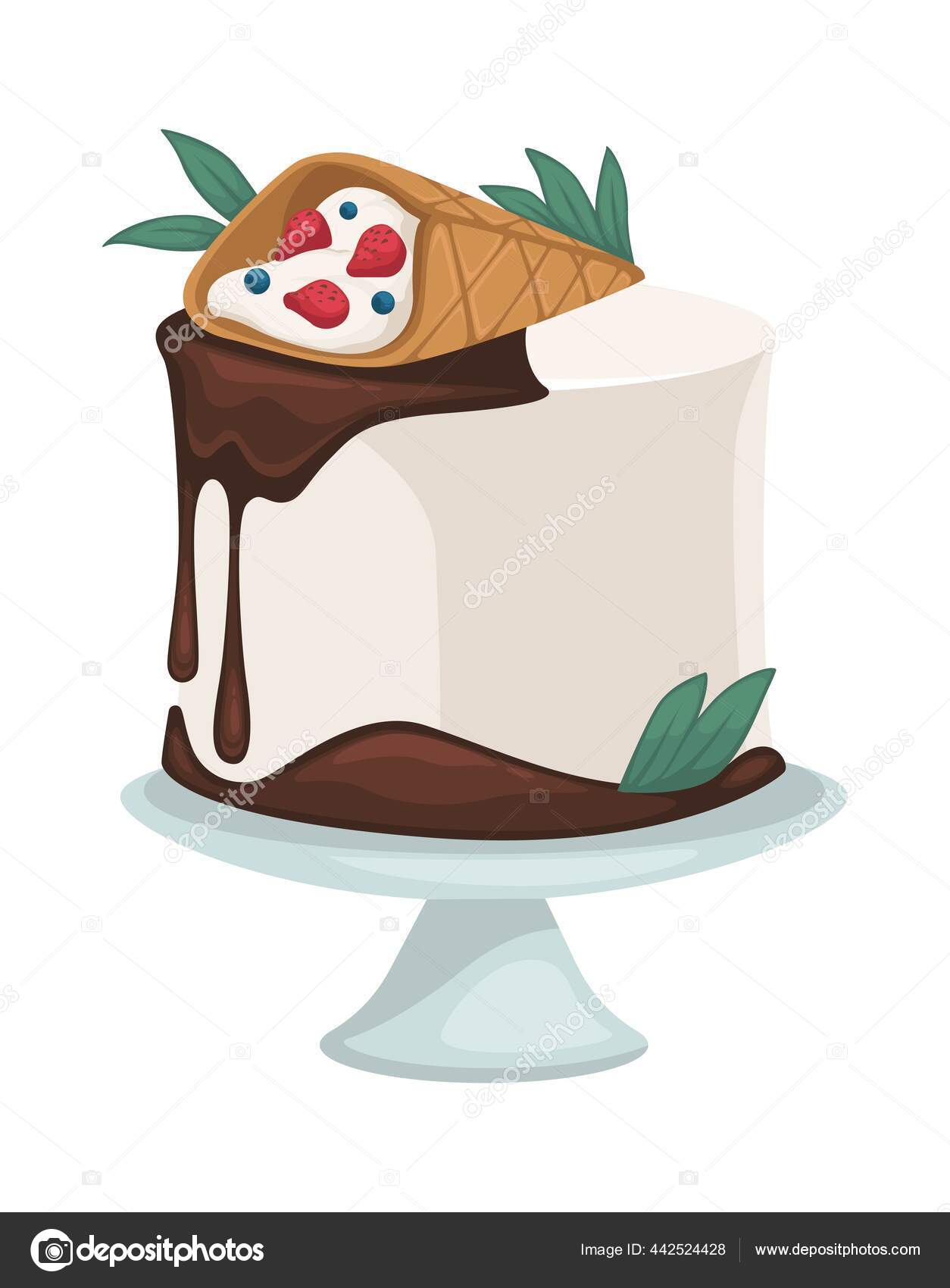 Sweet cake with ice cream and chocolate topping Stock Vector by ...