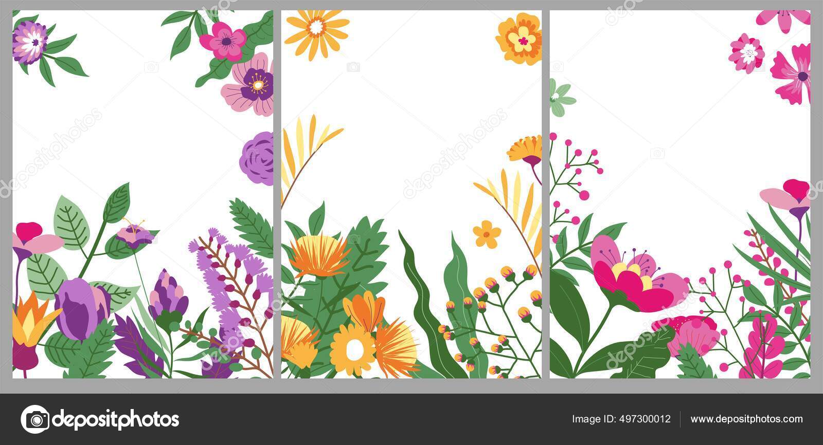 Blooming flowers with foliage and branches banners Stock Vector by ...