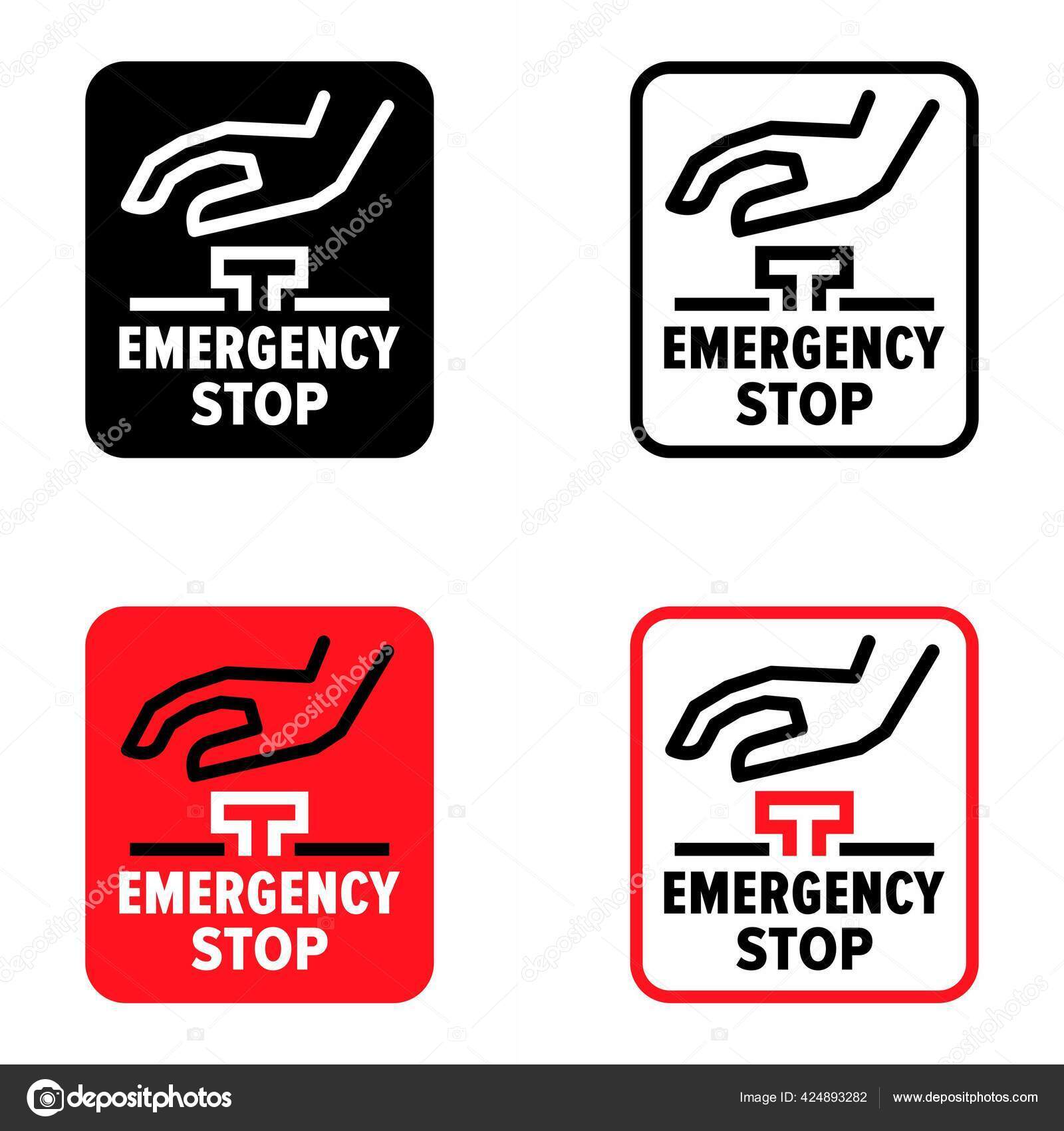 Mano Pulsando Botón Parada Emergencia Letrero Información Vector de ...