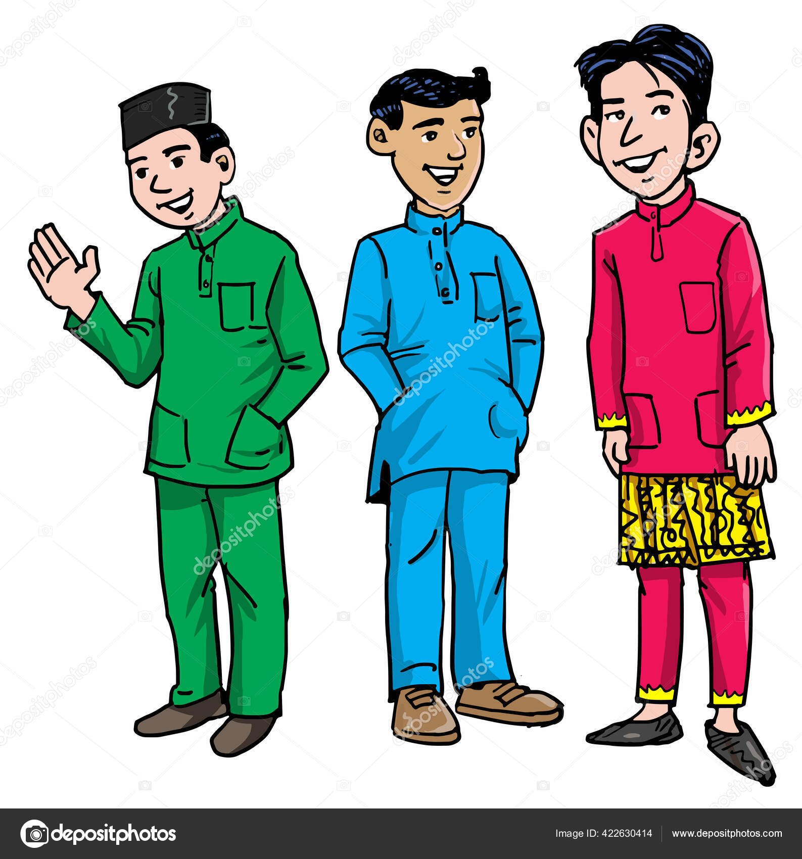 Tres Chicos Malayos Con Ropa Tradicional Vector de stock por ...