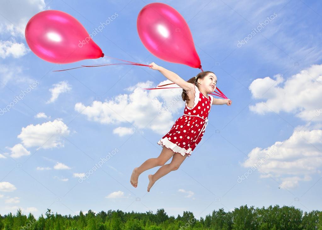 Flying Girl With Balloons
