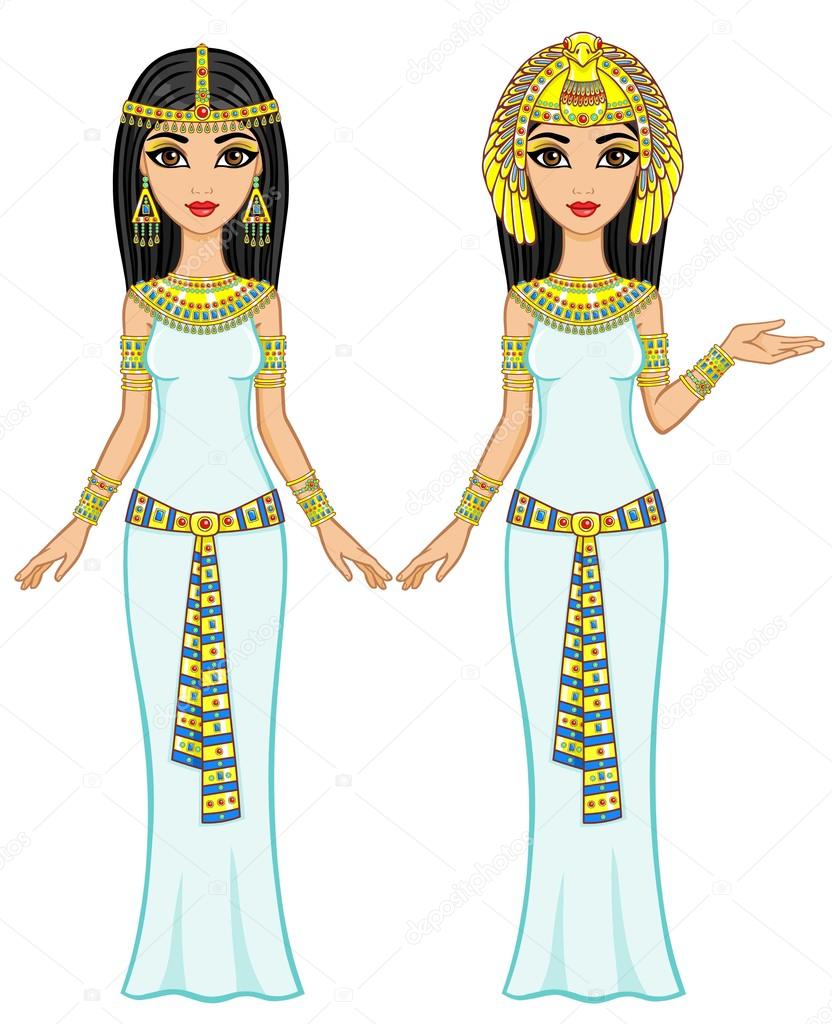 Animation Egyptian princesses in different poses. Full growth. The ...