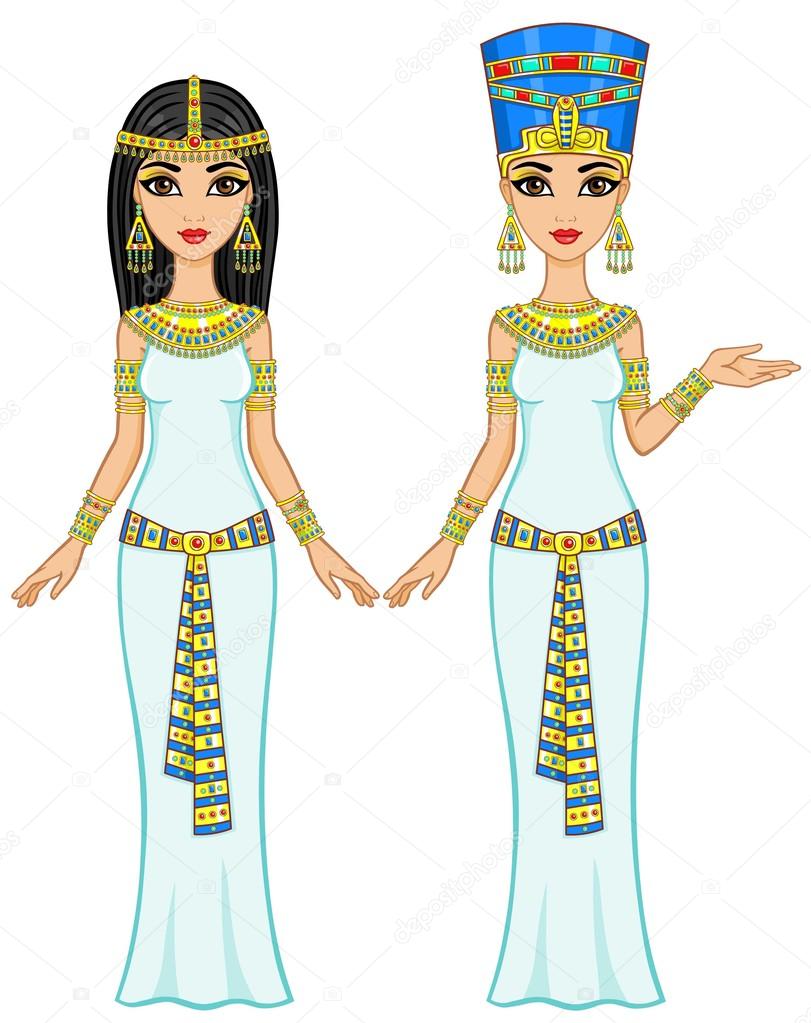 Animation Egyptian princesses in different poses. Full growth. The ...