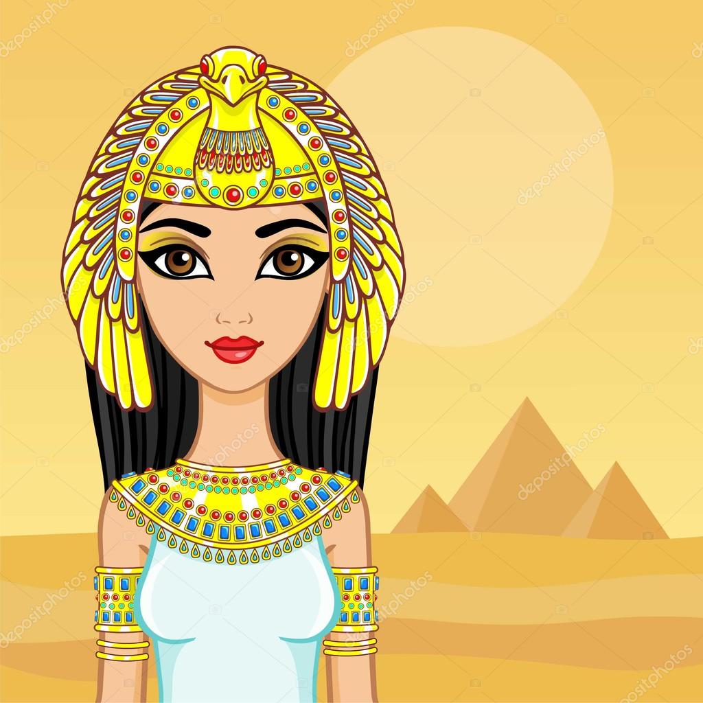 Animation portrait of the Egyptian queen. A background - a landscape ...