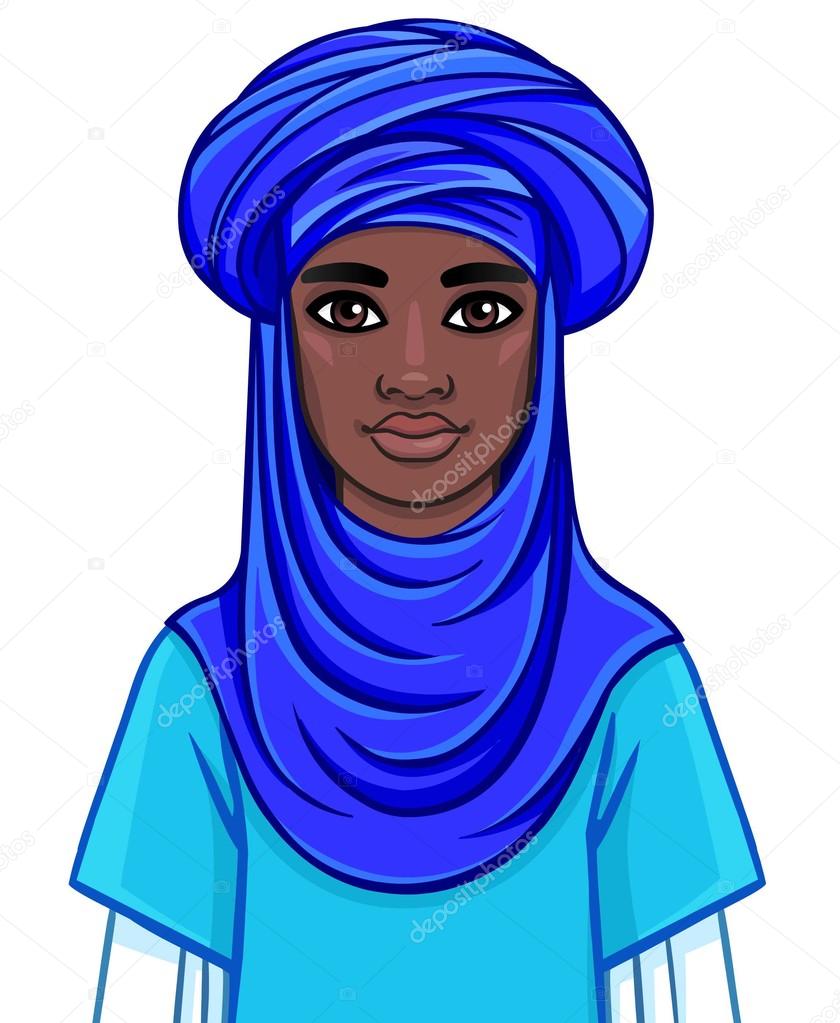 Retrato de animaci n del hombre africano con turbante. La ilustraci n vectorial aislada sobre un ...