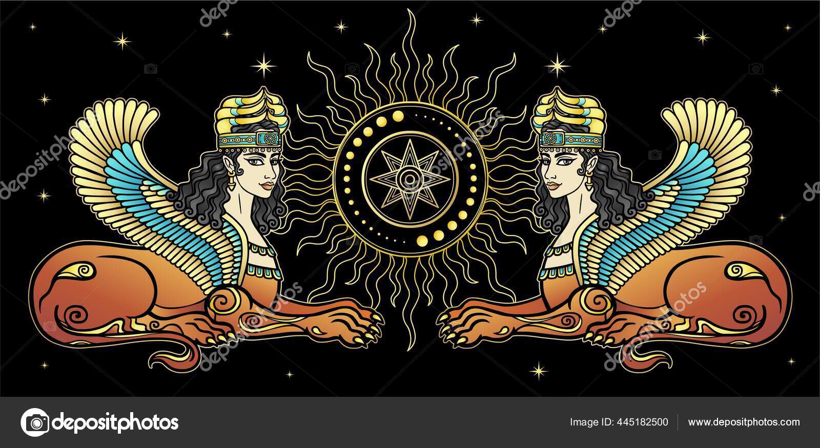 Animation Color Drawing Magical Winged Lioness Ishtar Astarta Inanna ...