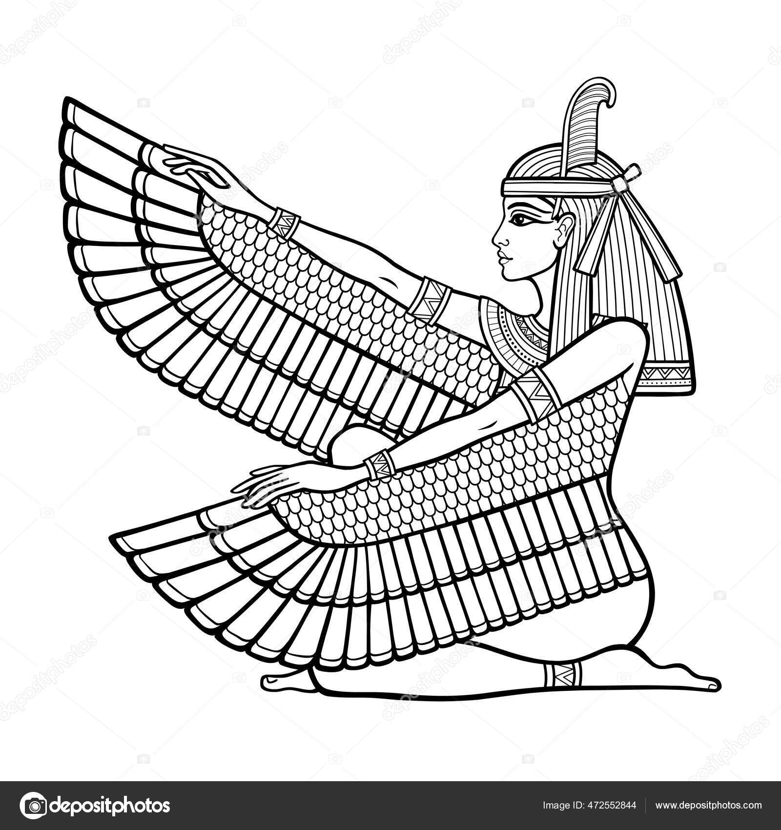 Animation Linear Portrait Sitting Goddess Justice Maat Profile View ...