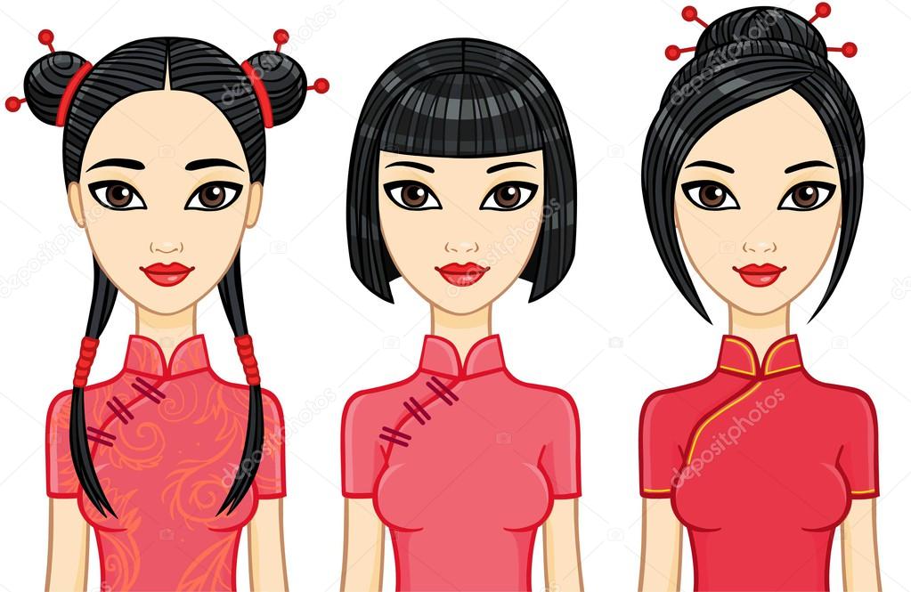 Three animation Asian girls Stock Vector by ©Roomyana 62652939