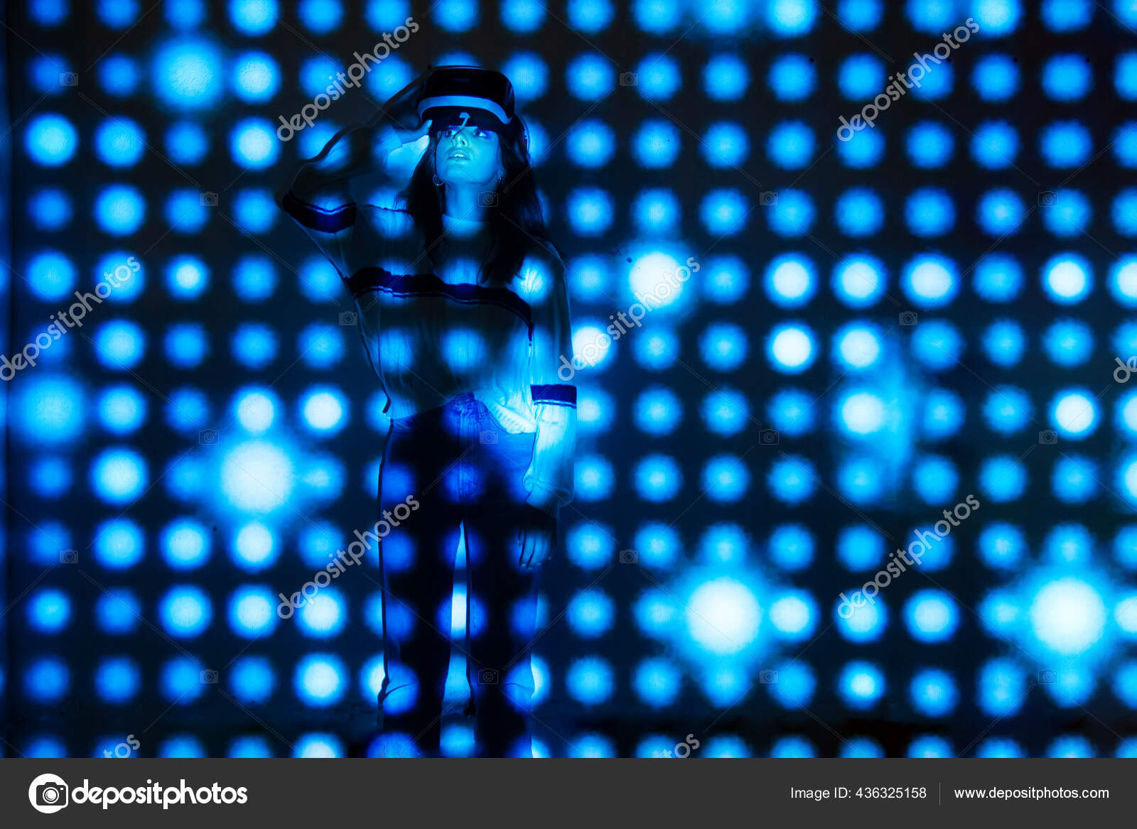 Woman Using Virtual Reality Headset Moving Hand Interactive Technology ...