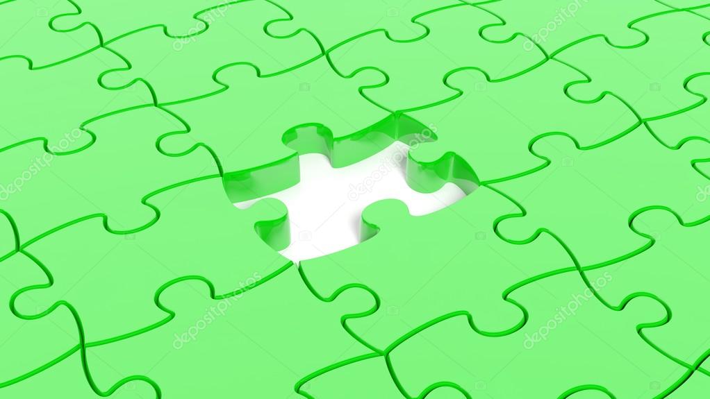 Abstract background with green puzzle pieces one piece missing. Stock ...