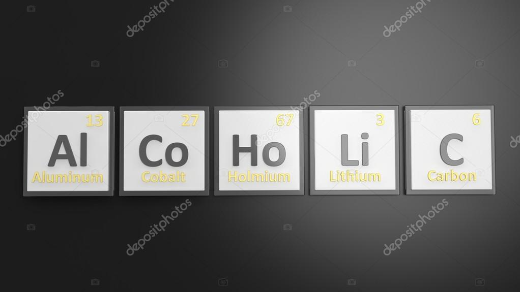 Periodic table of elements symbols used to form word Alcoholic ...