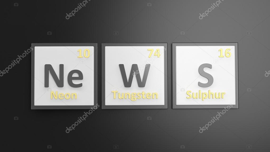 Periodic table of elements symbols used to form word News, isolated on ...