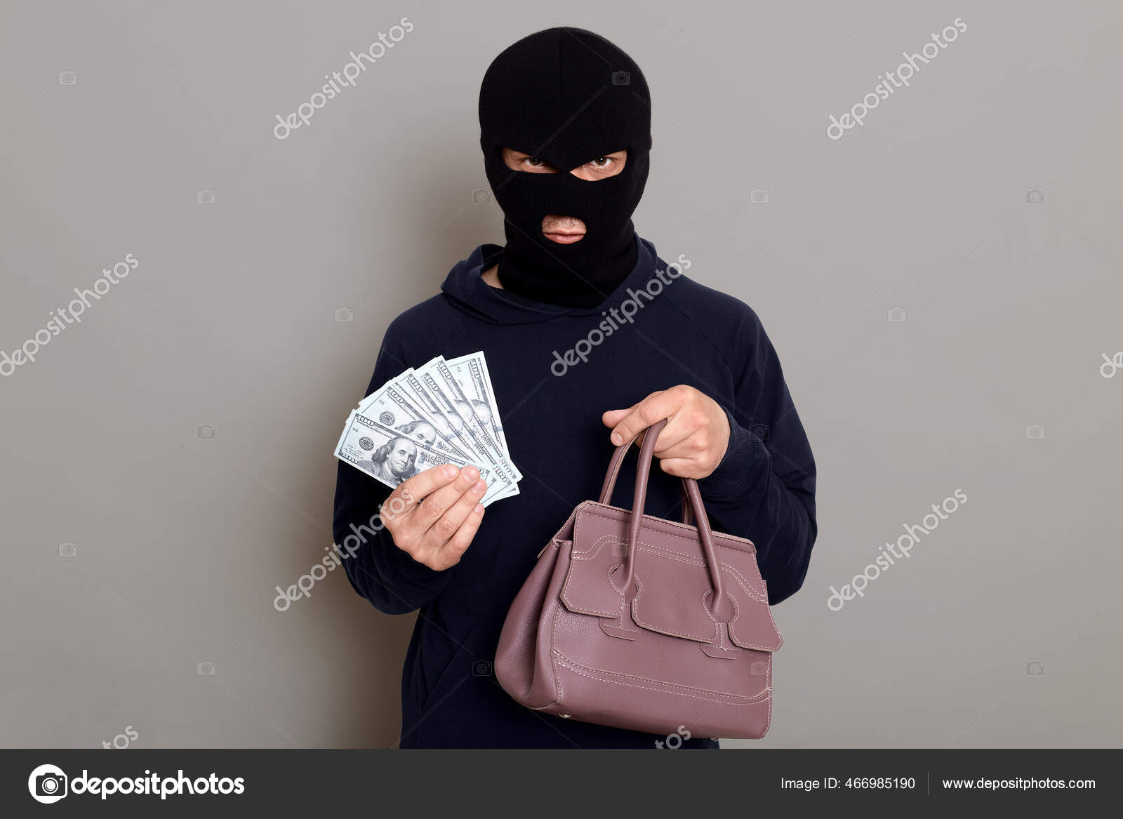 Angry Serious Thief Dressed Balaclava Black Turtleneck Looks Camera ...