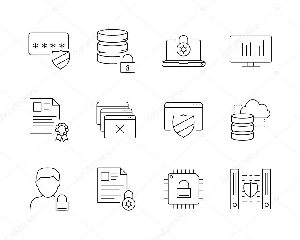 Data protection icons set perfect line Black White Stock Vector Image ...