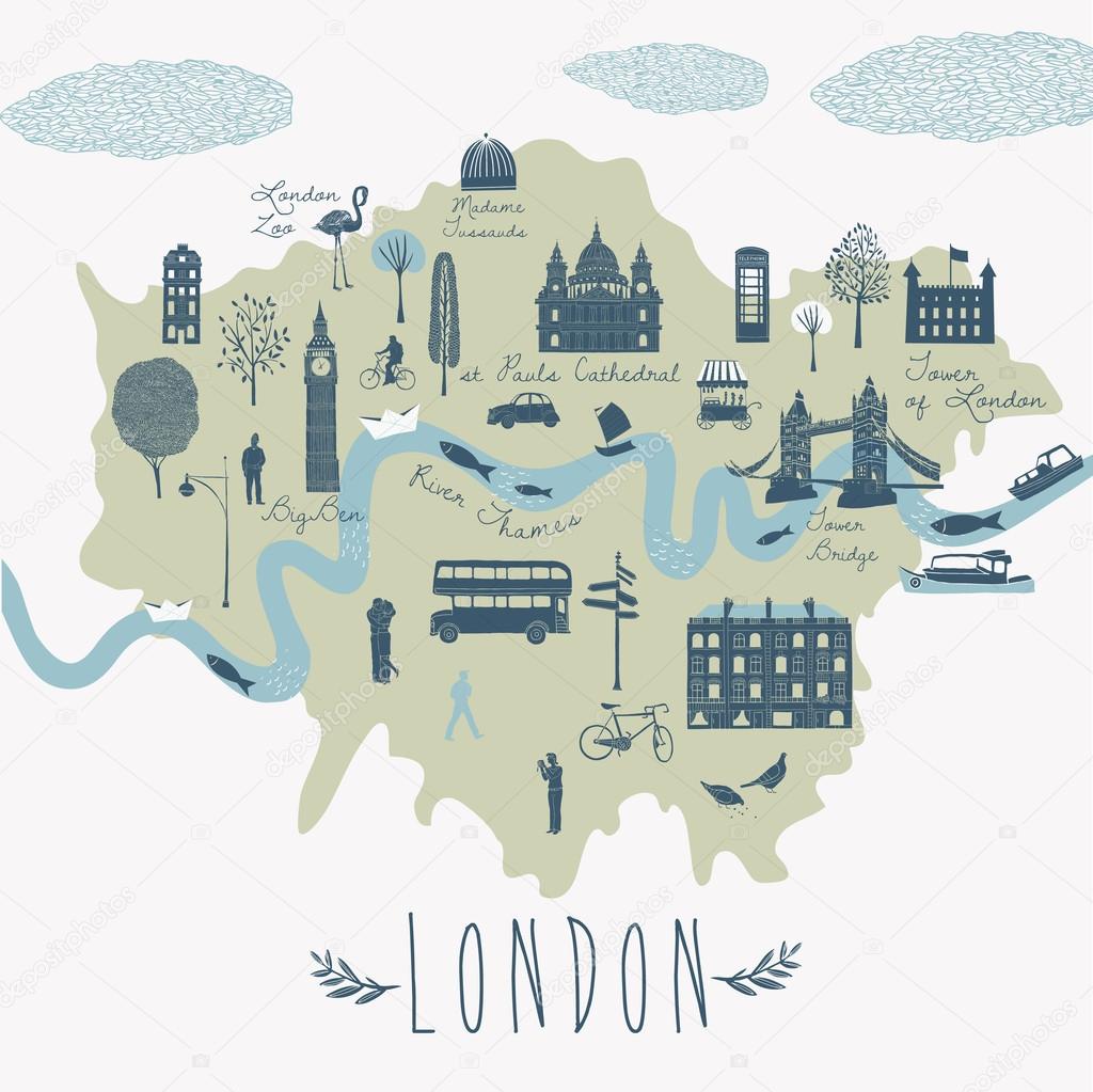 Map of London Attractions — Stock Vector © Lavandaart #107650766