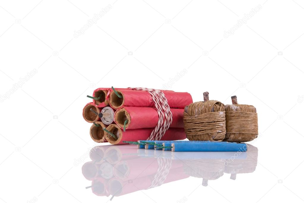 Bunched firecrackers and some other firework objects isolated on Stock ...
