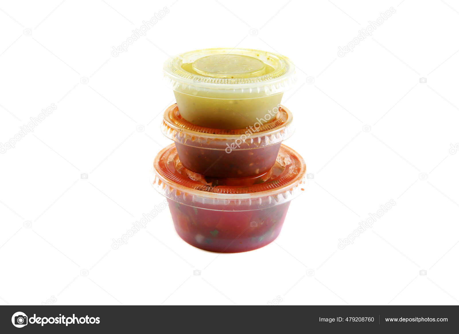 Salsa Three Hot Salsa's Plastic Containers Isolated White Room Text ...