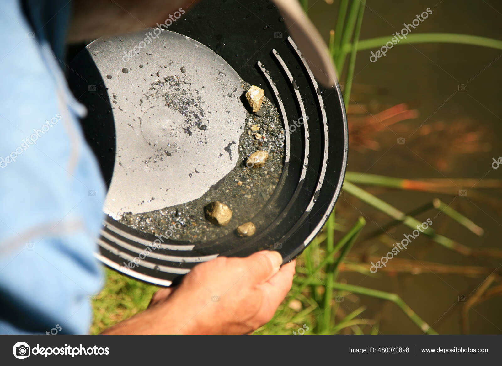 Gold Panning Gold Panning Man Striking Rich Finding Mother Lode — Stock ...