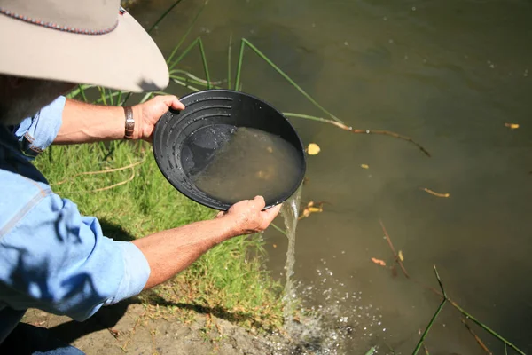 Gold Panning Gold Panning Man Striking Rich Finding Mother Lode — Stock ...