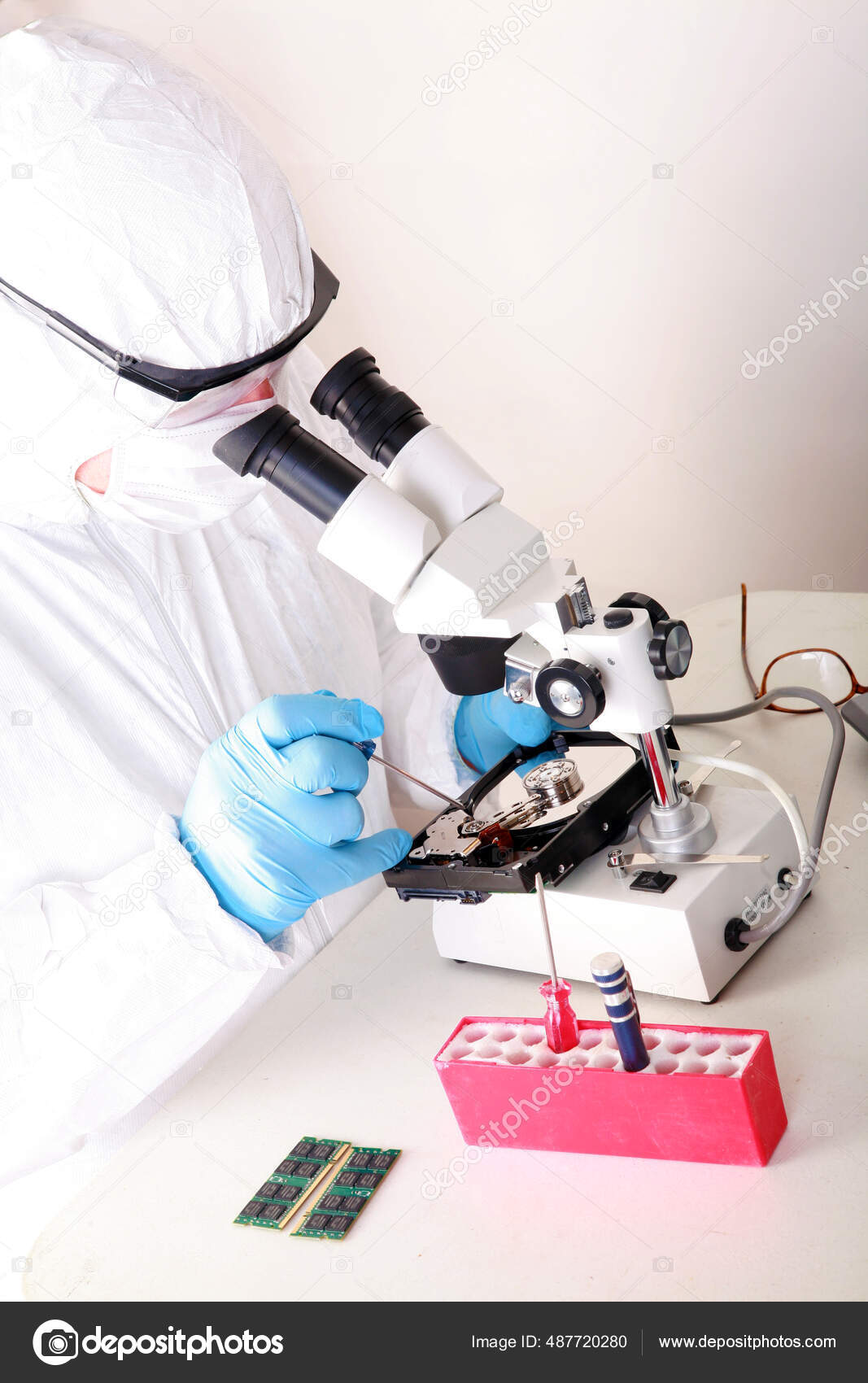Computer Science Professional Computer Forensics Technician Examines ...