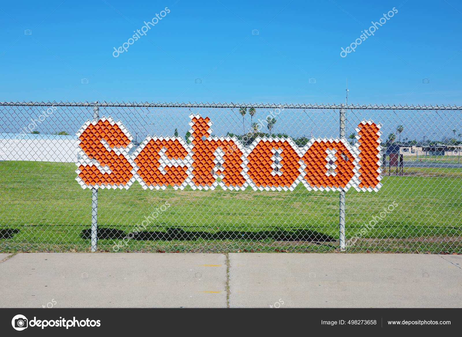 Word School Chain Link Fence — Stock Photo © mikeledray #498273658