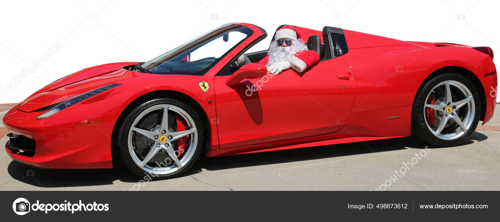 Santa Claus Santa Drives Fast His Red Sports Car Santa – Stock ...