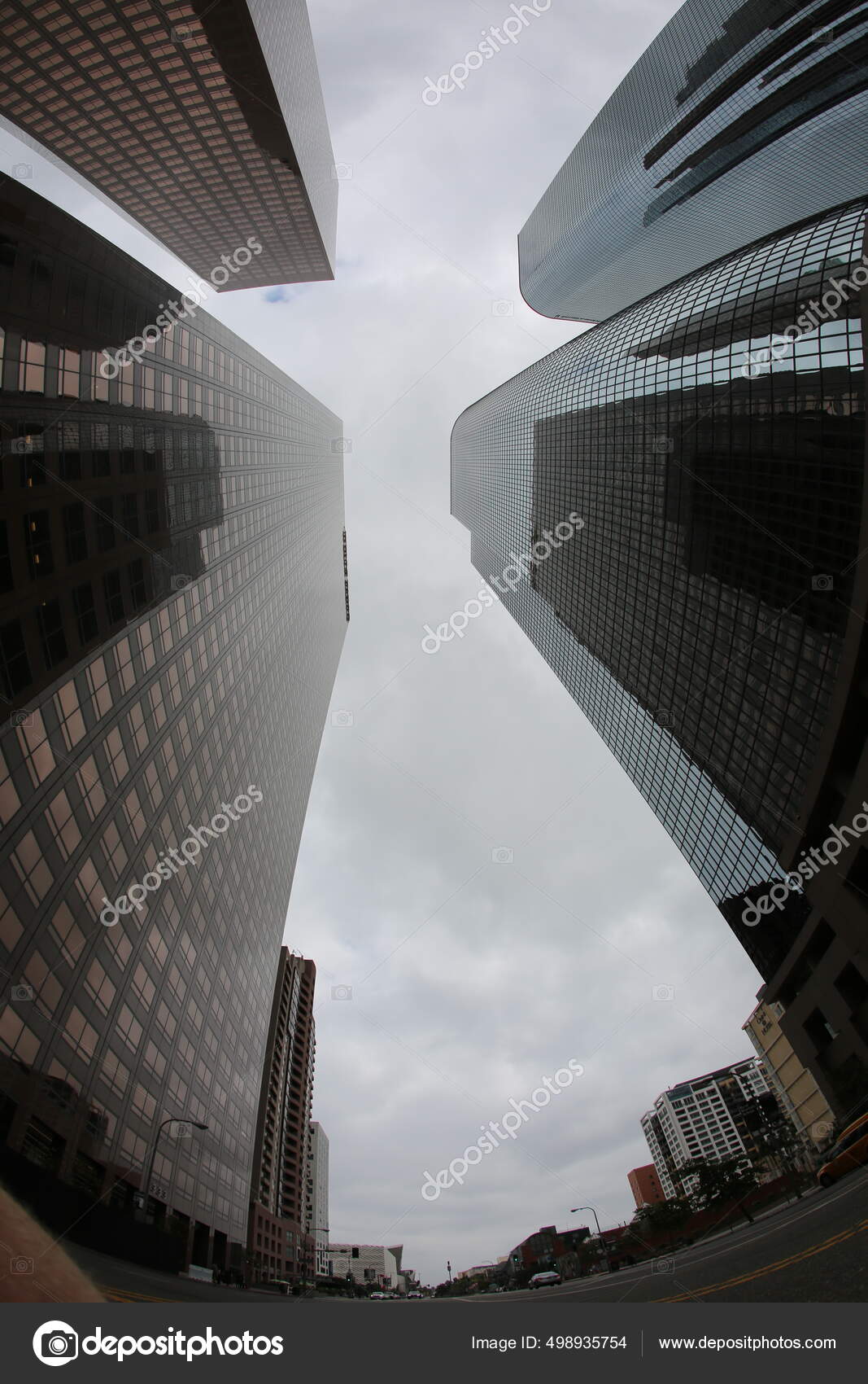 Fish Eye Lens View Skyscrapers Seen Ground Sky Scrapers Photographed ...