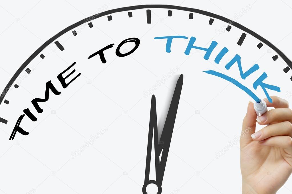 Hand writing Time To Think concept with blue marker on transparent wipe ...