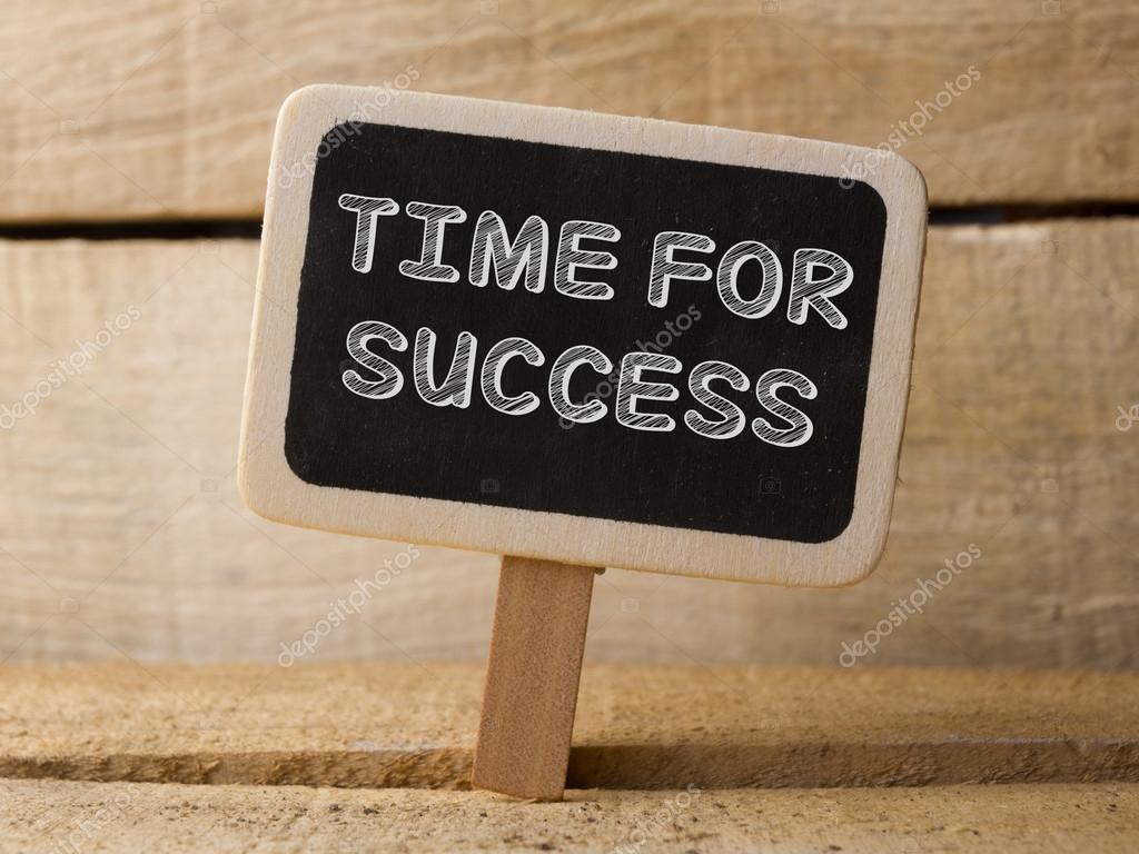 Chalkboard on wooden background with Time For Success words — Stock ...