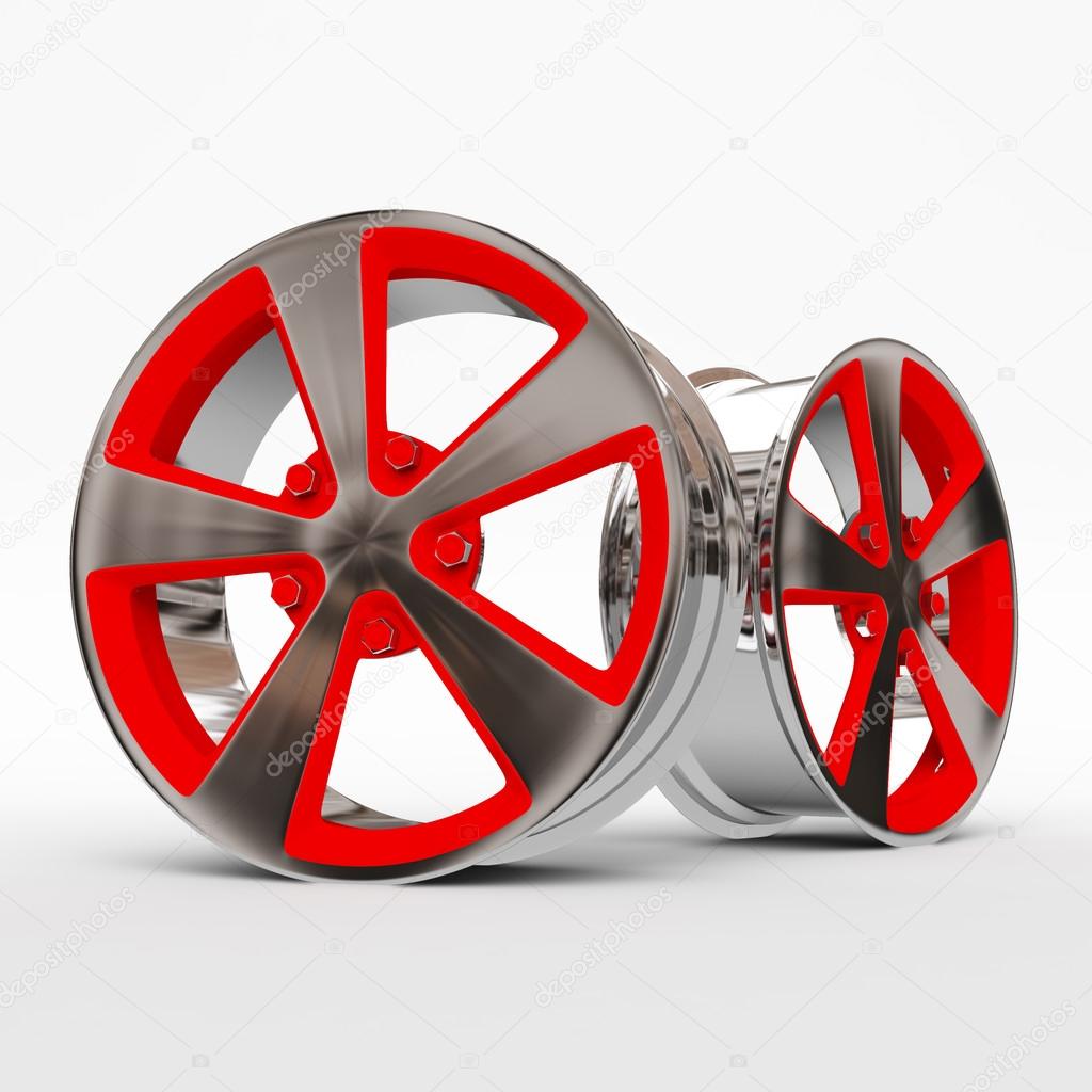Aluminum wheel image 3D high quality rendering. White picture figured ...