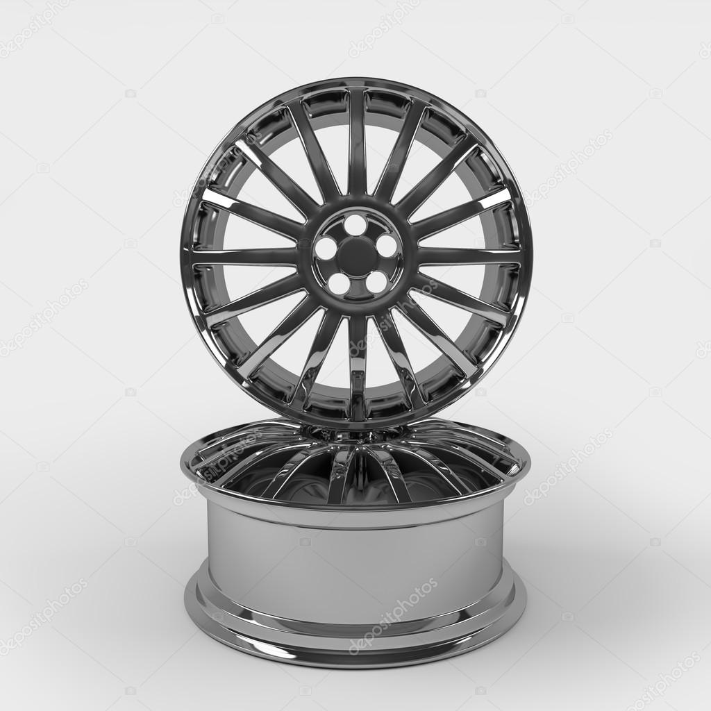 Aluminum wheel image 3D high quality rendering. White picture figured ...