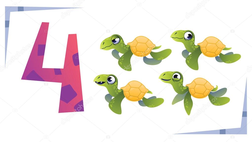 Collection number for kids: Sea animals - number 4, turtle. Vect Stock ...