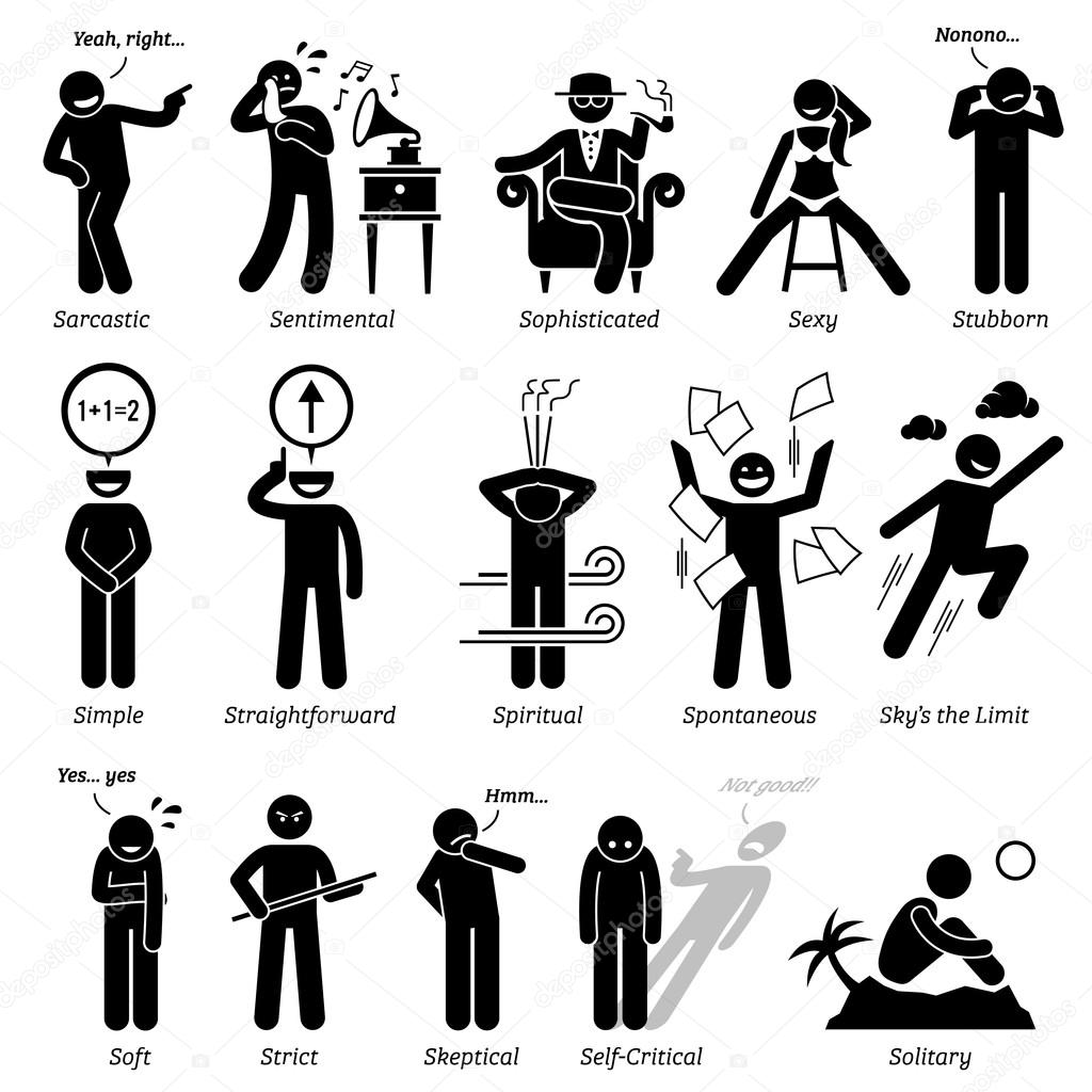 Neutral Personalities Character Traits. Stick Figures Man Icons ...