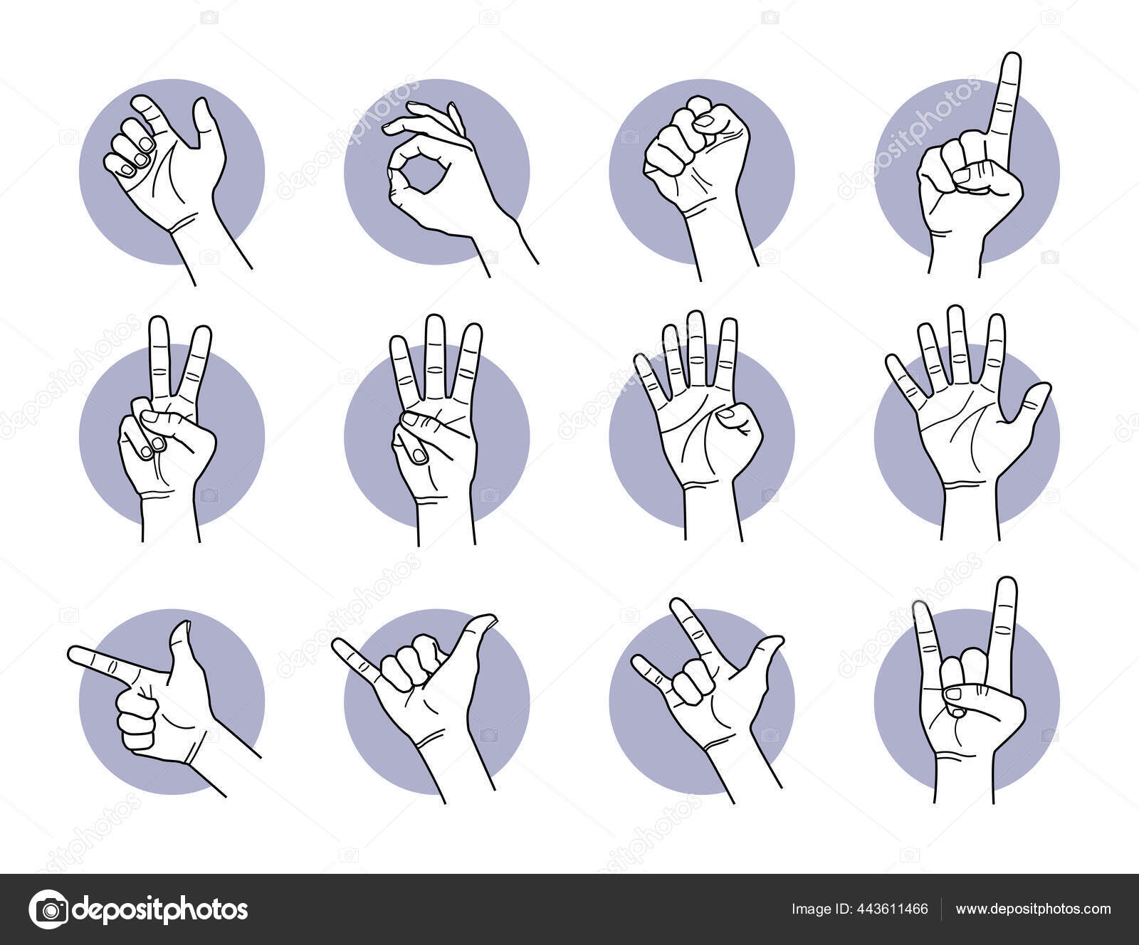 Gerakan Tangan Dan Jari Vektor Ilustrasi Dari Sinyal Tangan Yang Vektor ...