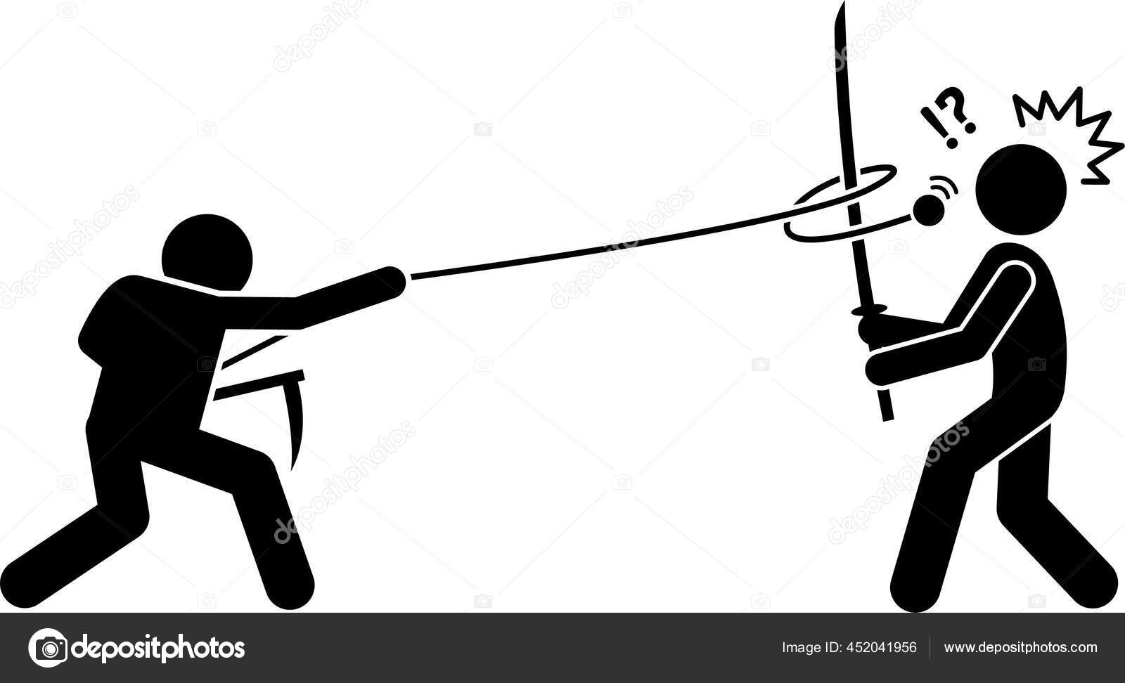 Man Attacking Opponent Traditional Japanese Melee Fighting Weapons ...
