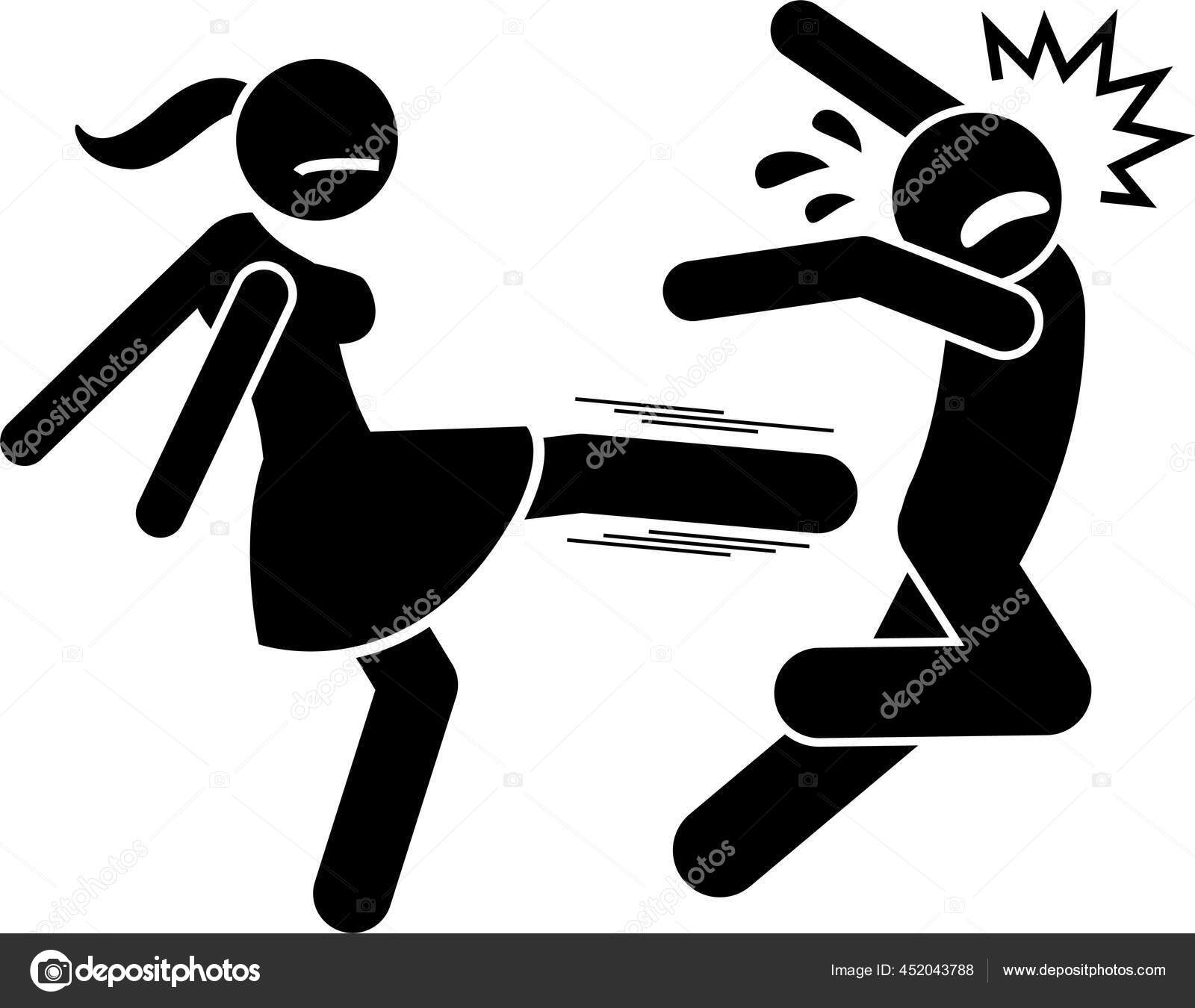 Woman Beating Man Stick Figure Sign Symbols Vector Illustration Female