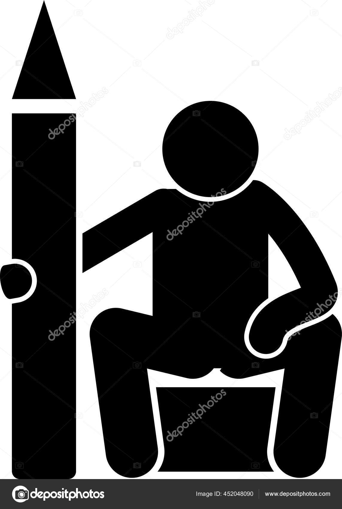 Stick Figure Man Using Big Pencil Eraser Mini Man Writing Stock Vector ...