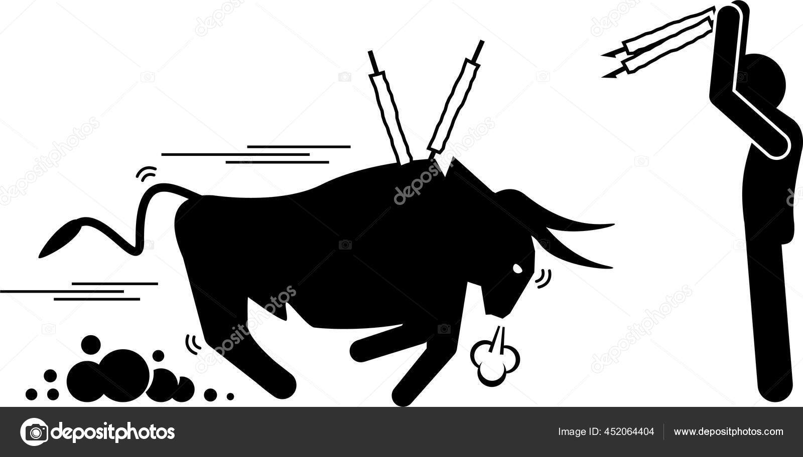 Spain Bullfight Bull Run Event Pictogram Icons Stick Figure ...