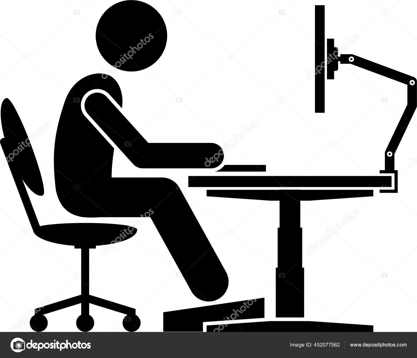 Ergonomic Computer Desk Workplace Workstation Stick Figure Pictogram ...