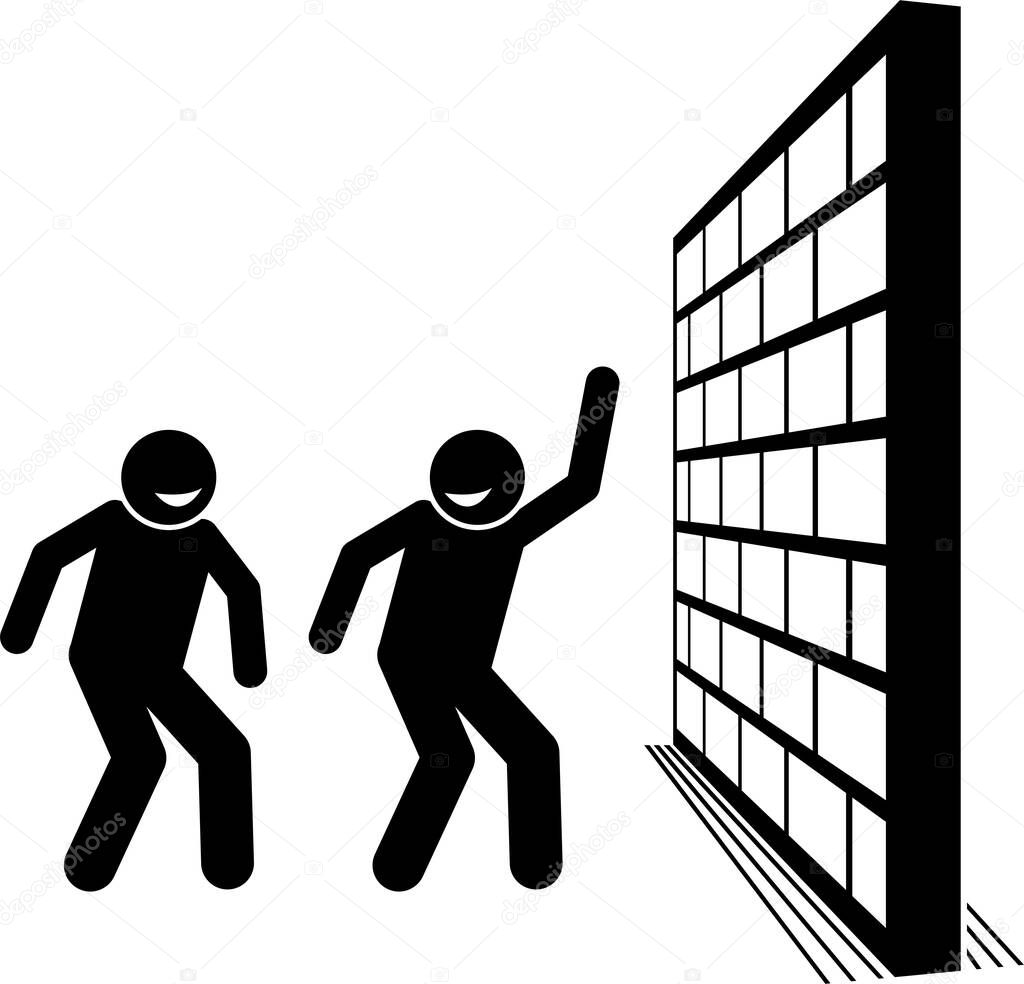 Las personas con un palo de pared figuras iconos pictograma ...