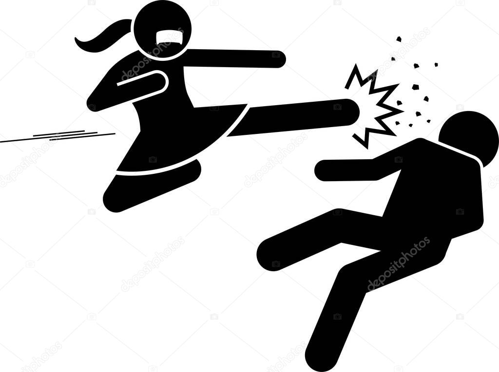 Woman Beating Man Stick Figure Sign And Symbols Vector Illustration Of