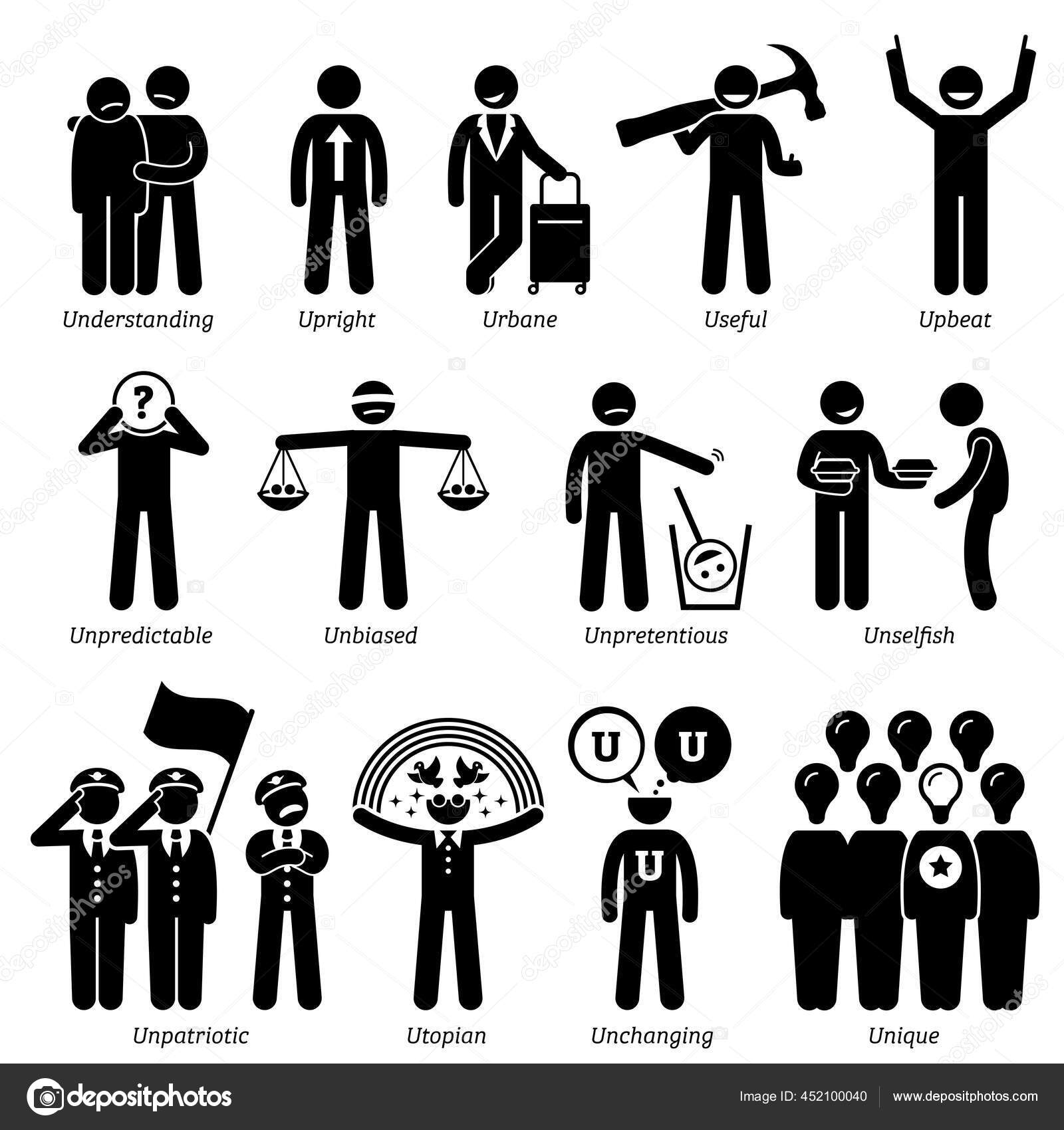 Positive Neutral Personalities Character Traits Stick Figures Man Icons ...