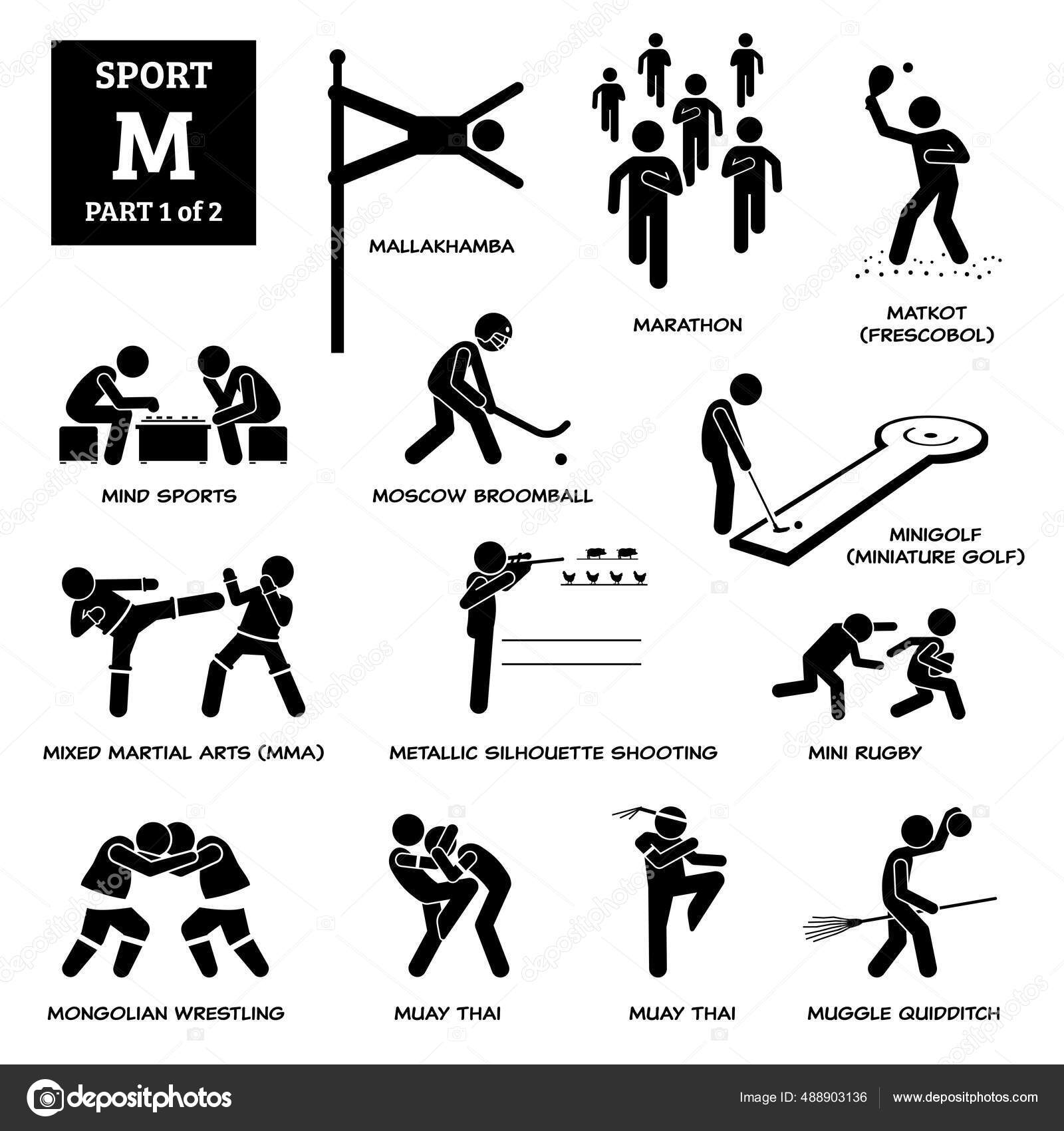 Esporte Jogos Alfabeto Ícones Vetoriais Pictograma Mallakhamba Maratona ...