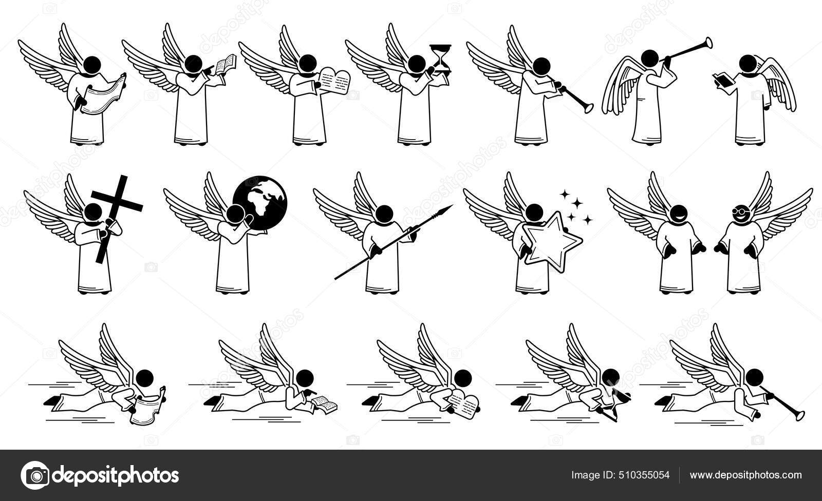 God Angel Holding Carrying Different Objects Stick Figure Pictogram ...