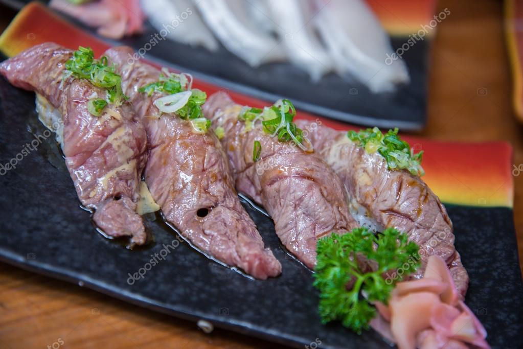 Wagyu beef sushi set — Stock Photo © zmkstudio #100898208 Wagyu beef sushi set — Stock Photo © zmkstudio #100898208