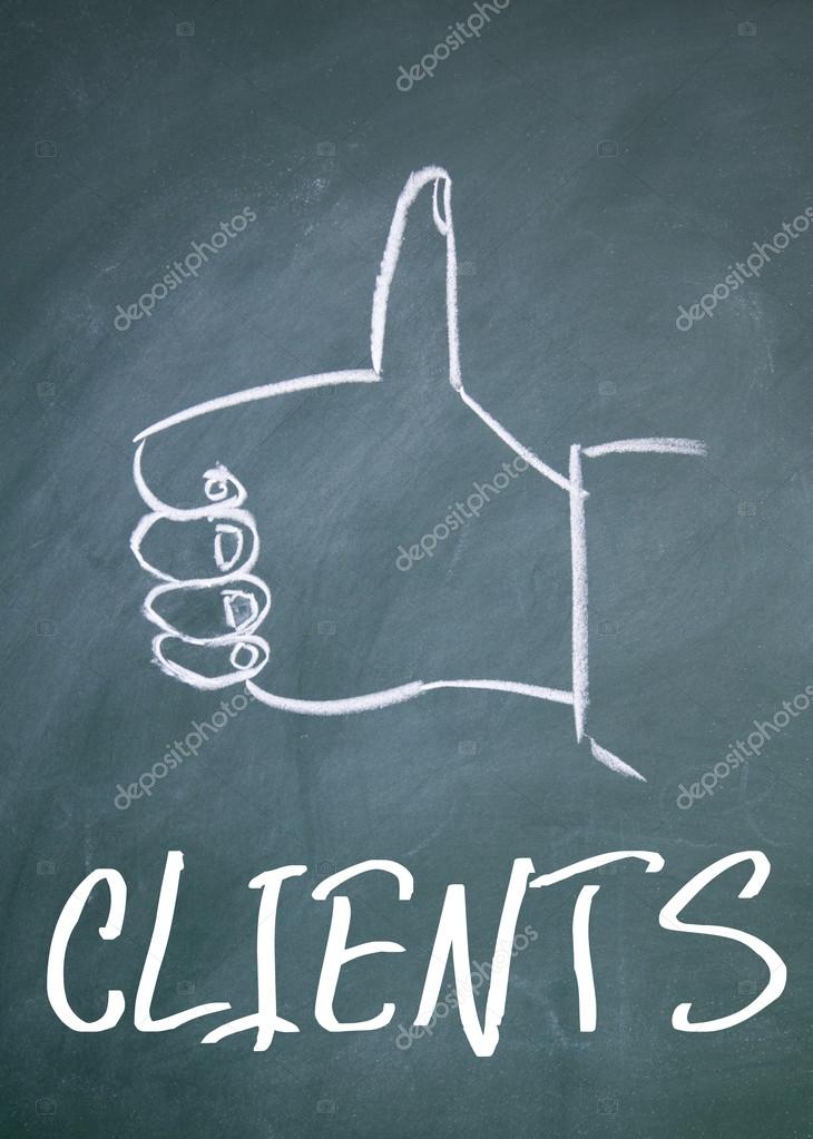 Clients word and gesture sign on blackboard — Stock Photo © flytosky11 ...