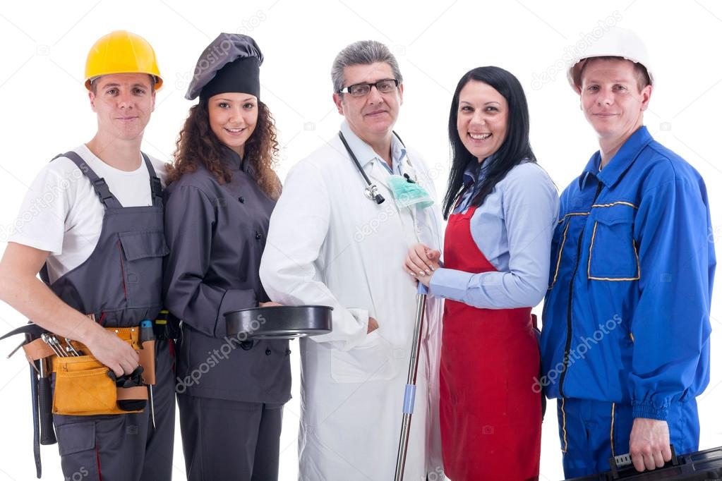Group of workers. Isolated on white background. — Stock Photo ...